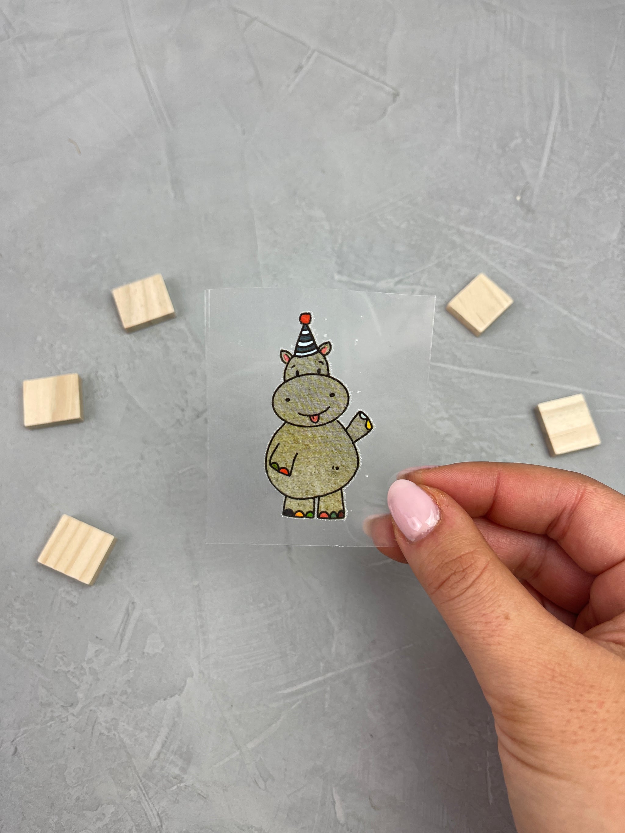 kleines Bügelbild - Raketenfete (Nilpferd)